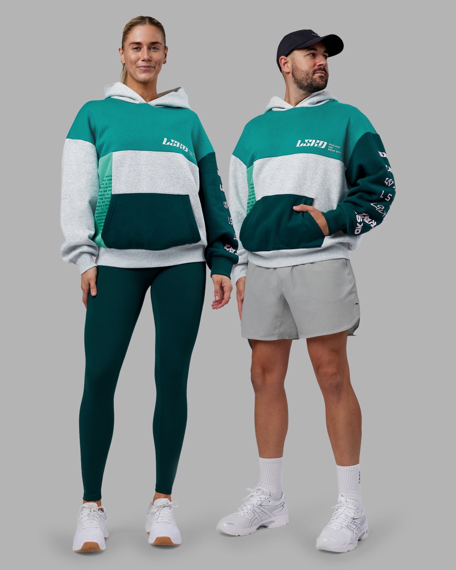 Deconstructed Fleece Hoodie - Grey Marl-Dark Moss | LSKD – LSKD US