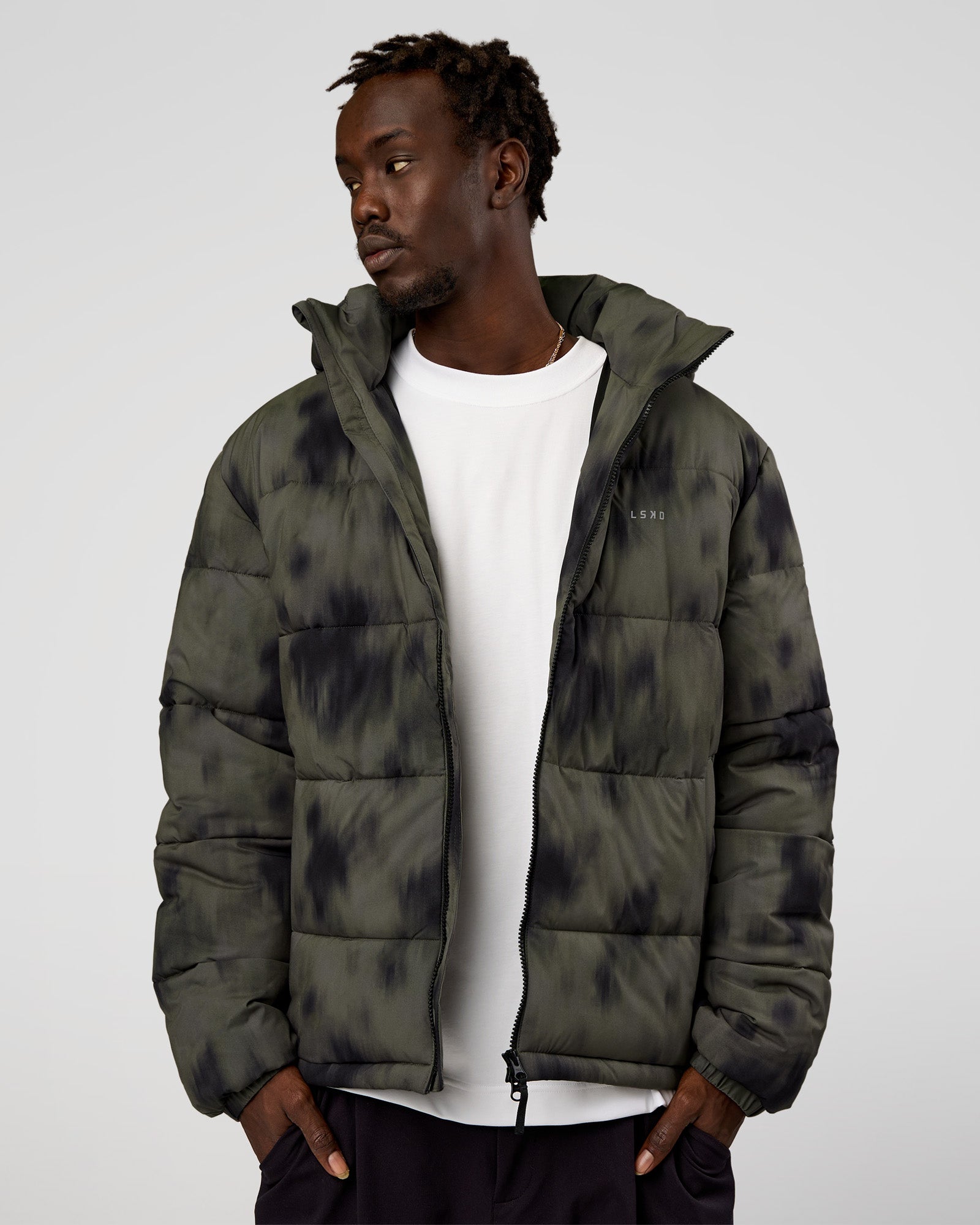 Base Puffer Jacket - Camo Washed Walnut Grey | LSKD – LSKD US